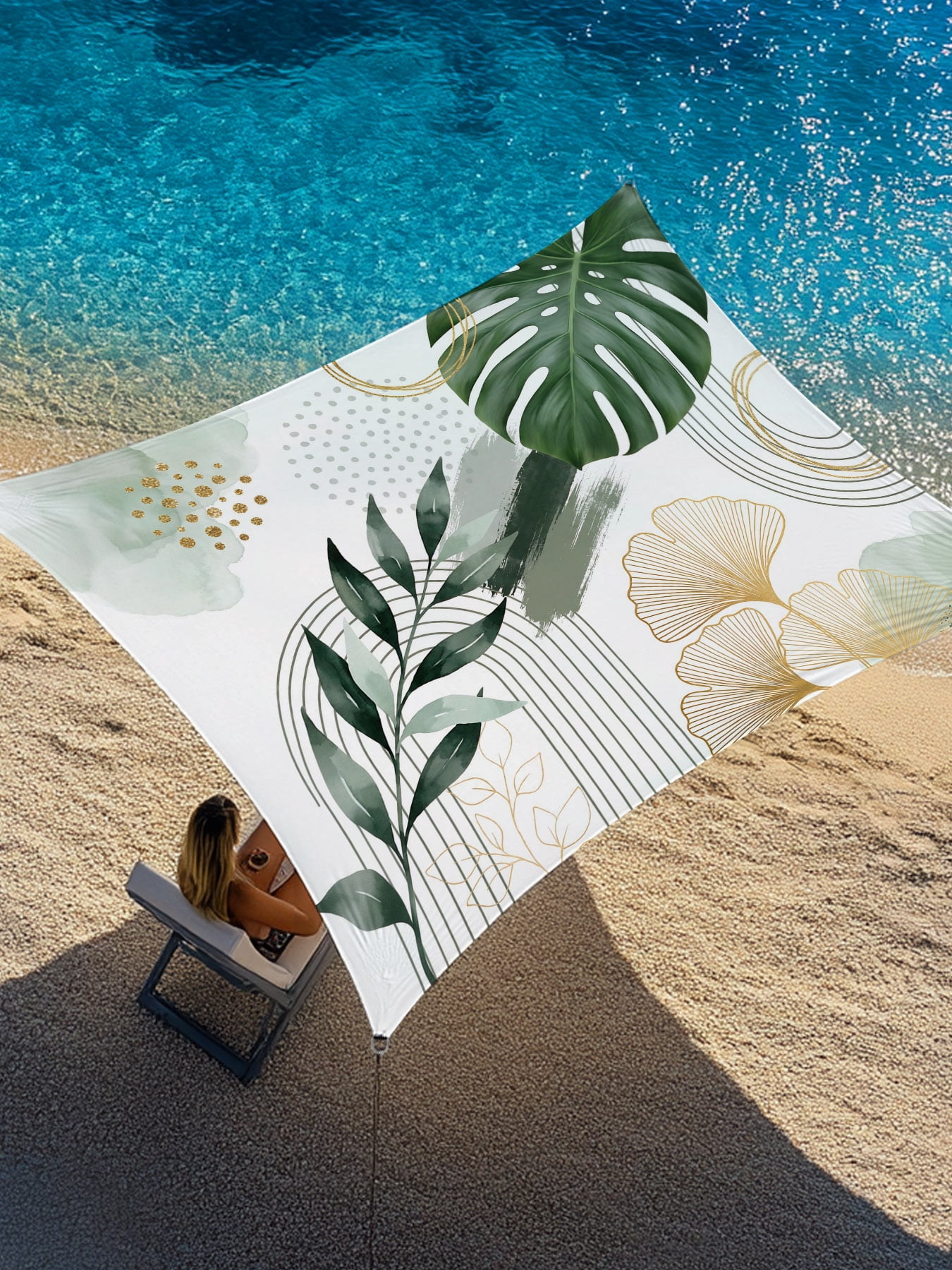 Bohemia Leaf Sun Shade Sail 14' x 18', Boho Abstract Botanical Green ...