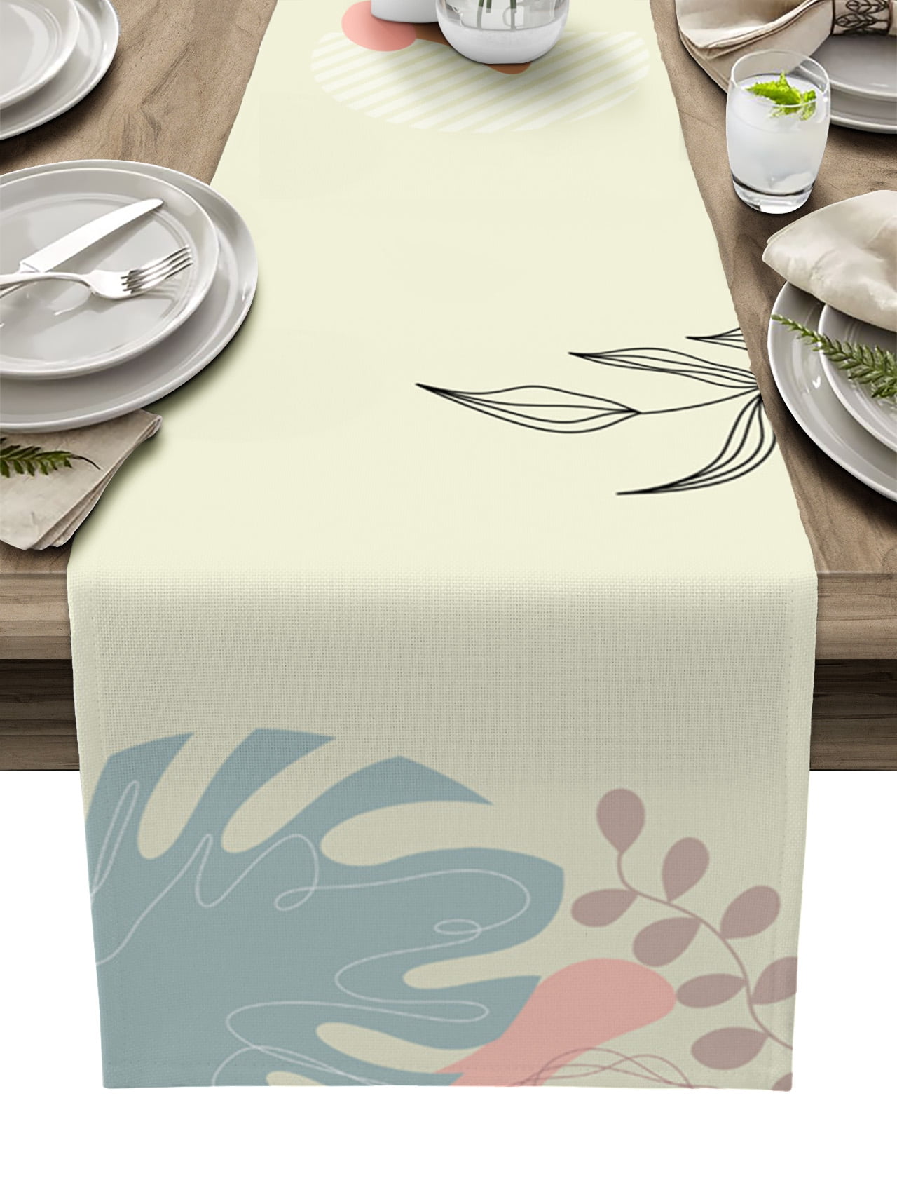 Bohemia Leaves, Table Runner 72 Inches, Mo-randi Color Geometric ...
