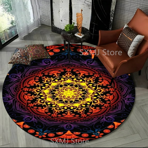 Bohemia Mandala Floral Flower Mat Round Area Rug Carpet for Living Room ...