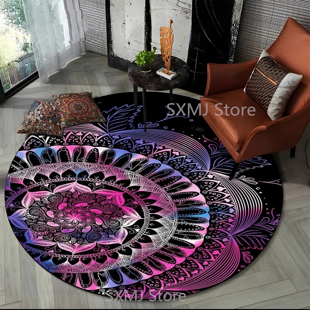 Bohemia Mandala Floral Flower Mat Round Area Rug Carpet for Living Room ...