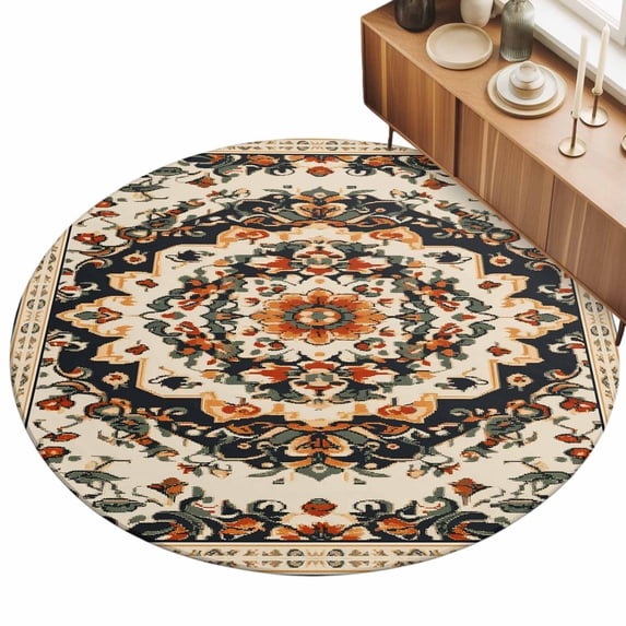 Bohemia Orange Floral Area Rug, Vintage Boho Ethnic Farmhouse Flower ...