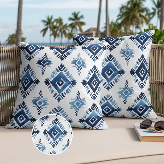 Bohemia Outdoor Waterproof Throw Pillow Covers Set of 2, 24"x24", Blue ...