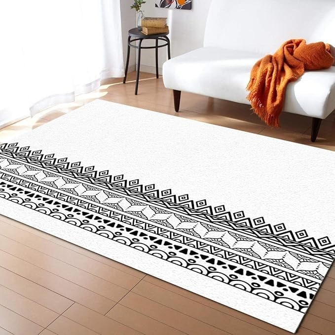 Bohemia Painting Minimalist Art Area Rug, Black White Geometric Pattern ...