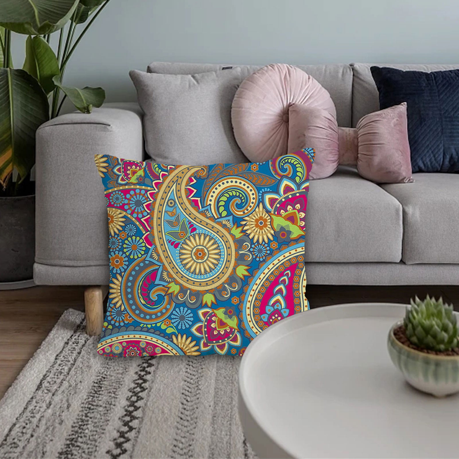 Bohemia Paisley Couch Cushion Pillow Covers 18x18 Square Zippered