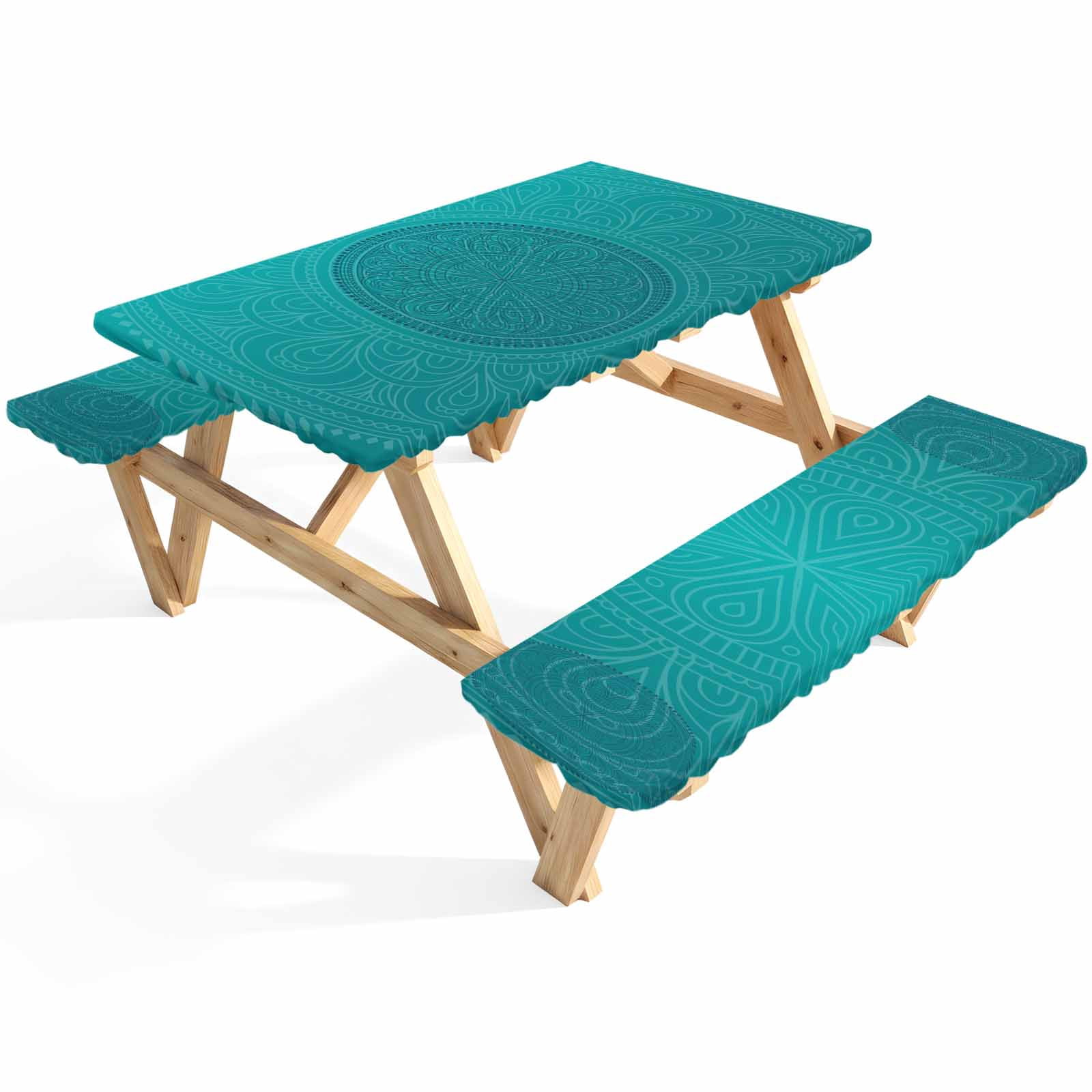 Bohemia Pattern Picnic Table Cover with Bench Covers Green Gradient ...