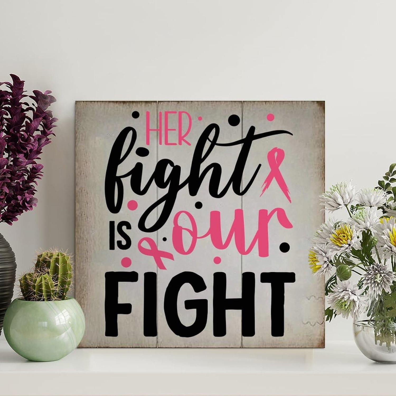 Bohemia Pink Awareness Ribbon Wooden Pallet Sign Her Fight Is Our Fight ...