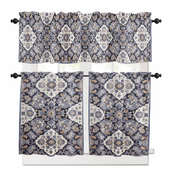 Bohemia Purple Pattern Kitchen Curtains Valance and Tier Set Vintage ...