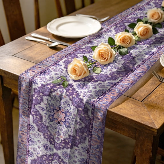 Bohemia Purple Turkish Pattern 10 ft Cheesecloth Table Runner for ...