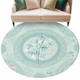 Bohemia Round Rug 8ft Washable Circle Rugs Non Slip Watercolor Floral ...