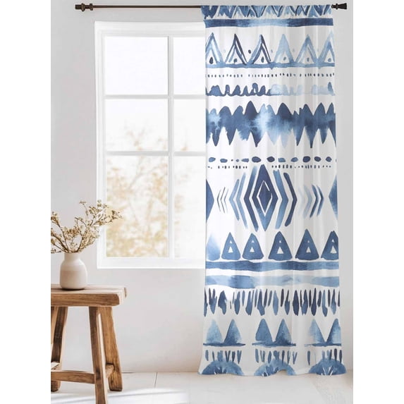 Bohemia Sheer Curtains 96 Inch Long 1 Panel Blue Abstract Retro Striped ...