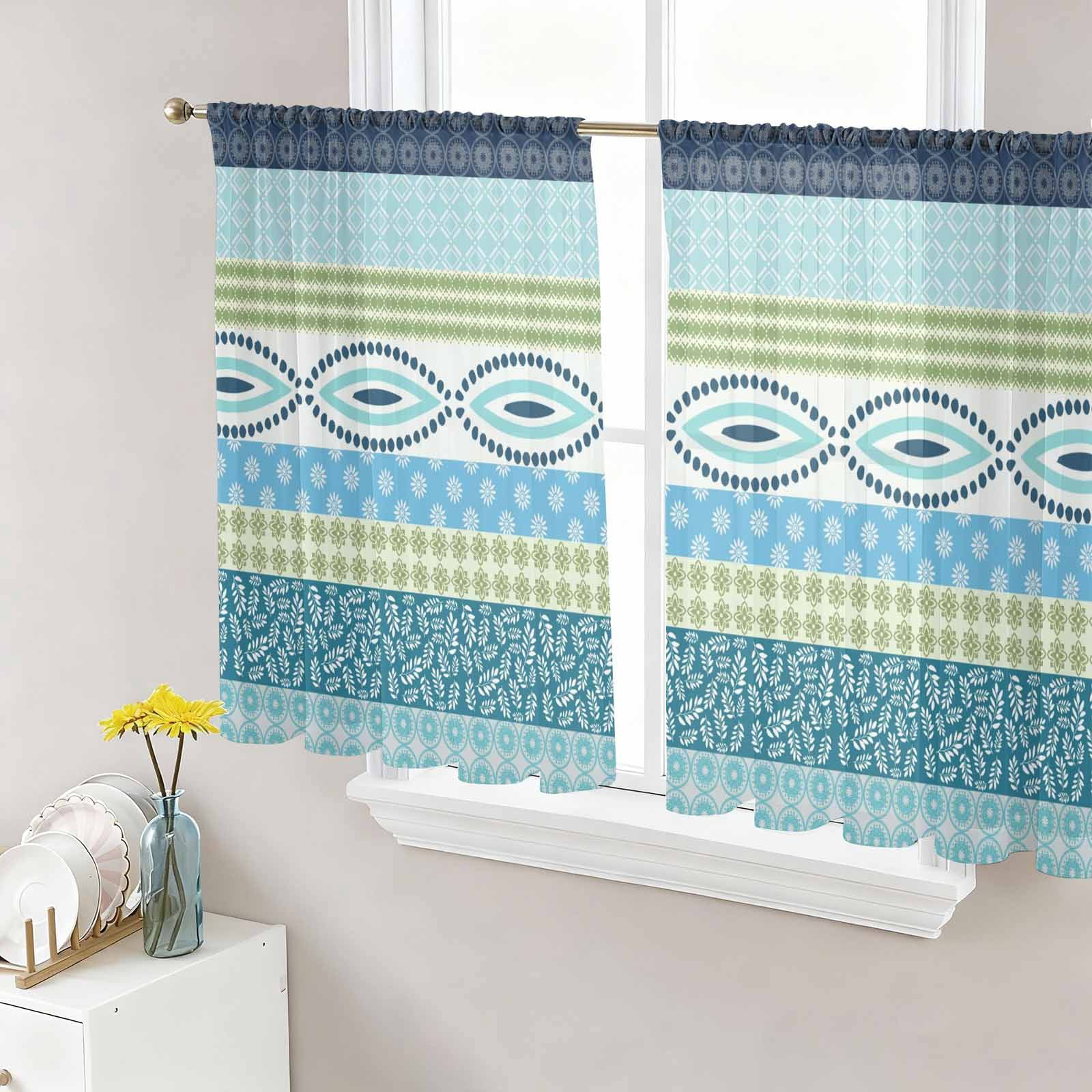 Bohemia Sheer Curtains for Living Room Bedroom, Ethnic Teal Green Blue ...
