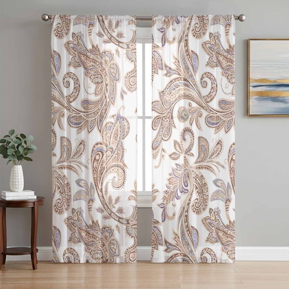 Bohemia Sheer Curtains for Living Room Bedroom, Pesley Vintage Brown ...