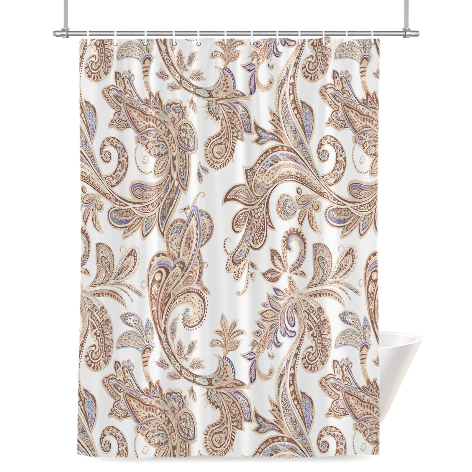 Bohemia Shower Curtains for Bathroom, Pesley Vintage Brown Flowers Leaf ...