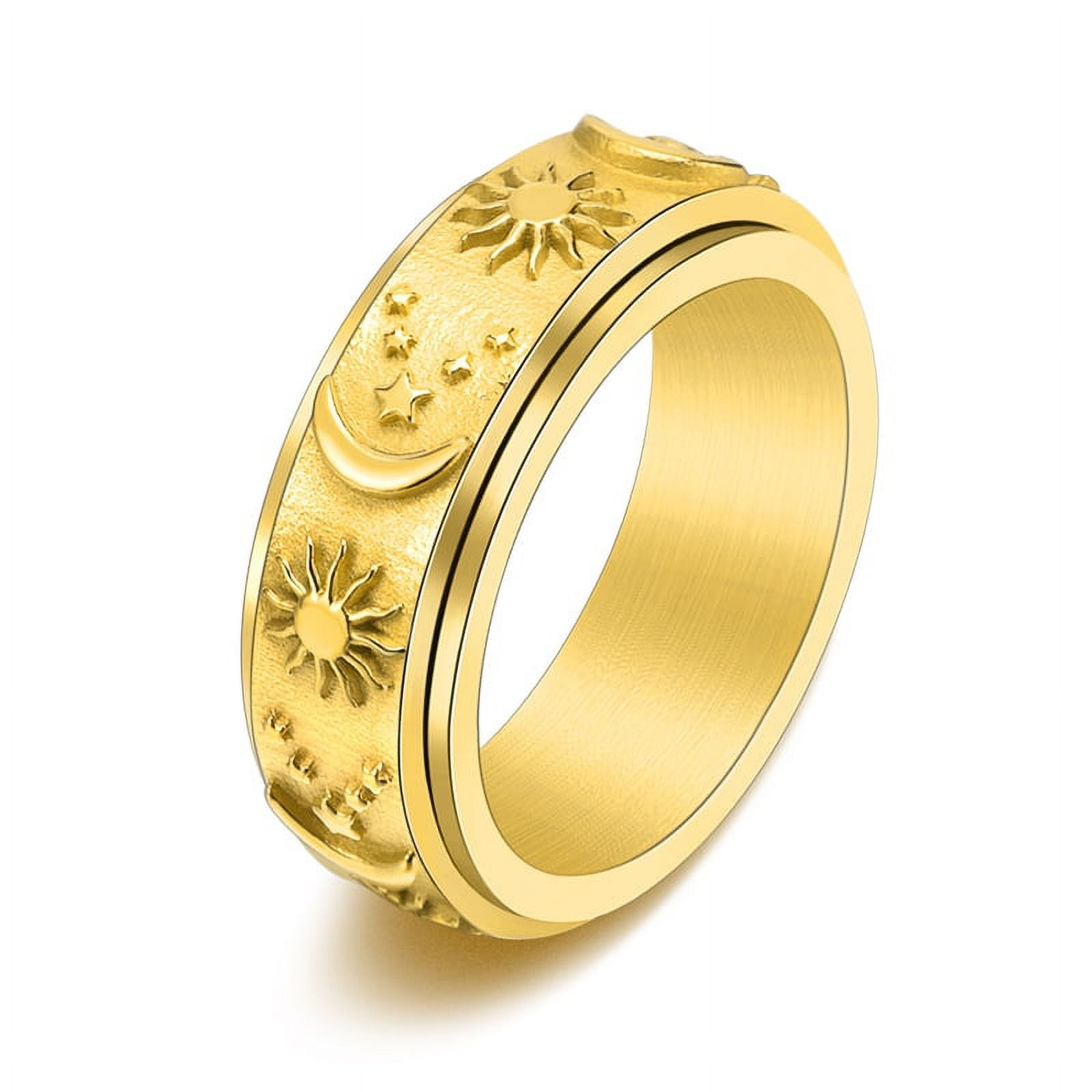 Bohemia Star Moon Rotating Anxiety Fidget Ring for Men 14K Yellow Gold ...