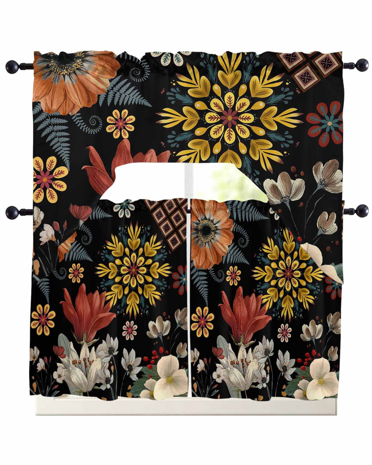 Bohemia Swag Kitchen Curtains Sets for Windows 24 Inch Length, Vintage ...