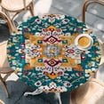 Bohemia Terracotta Flower Round Fitted Tablecloth with Elastic Edge ...