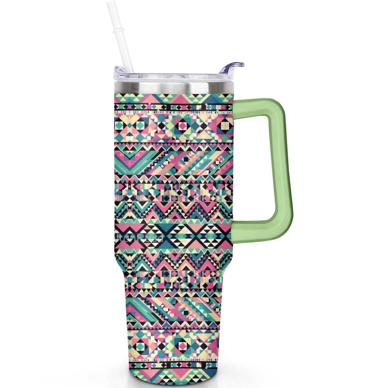 Bohemia Theme 40oz Tumbler | Handle & Spill Proof Lid | 40 oz Boho ...