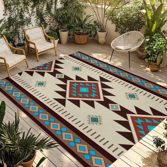 Bohemia Theme Outdoor Rug, Brown Ethnic Textile Texture Non-Slip Area ...