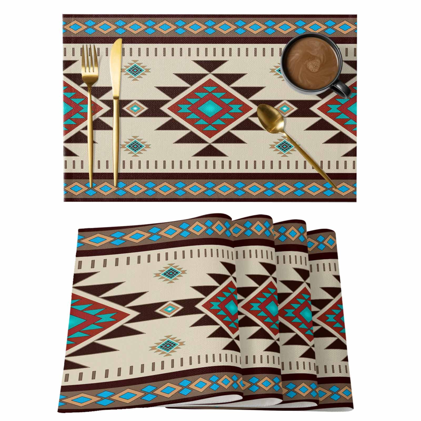 Bohemia Theme Placemats Set of 12 Brown Ethnic Textile Texture Heat ...