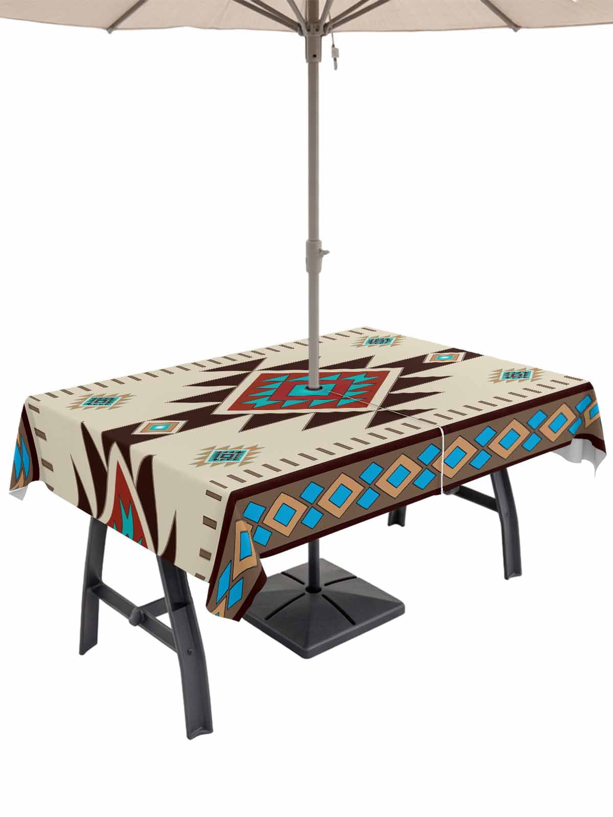 Bohemia Theme Rectangle Outdoor Tablecloth with Umbrella Hole Brown ...