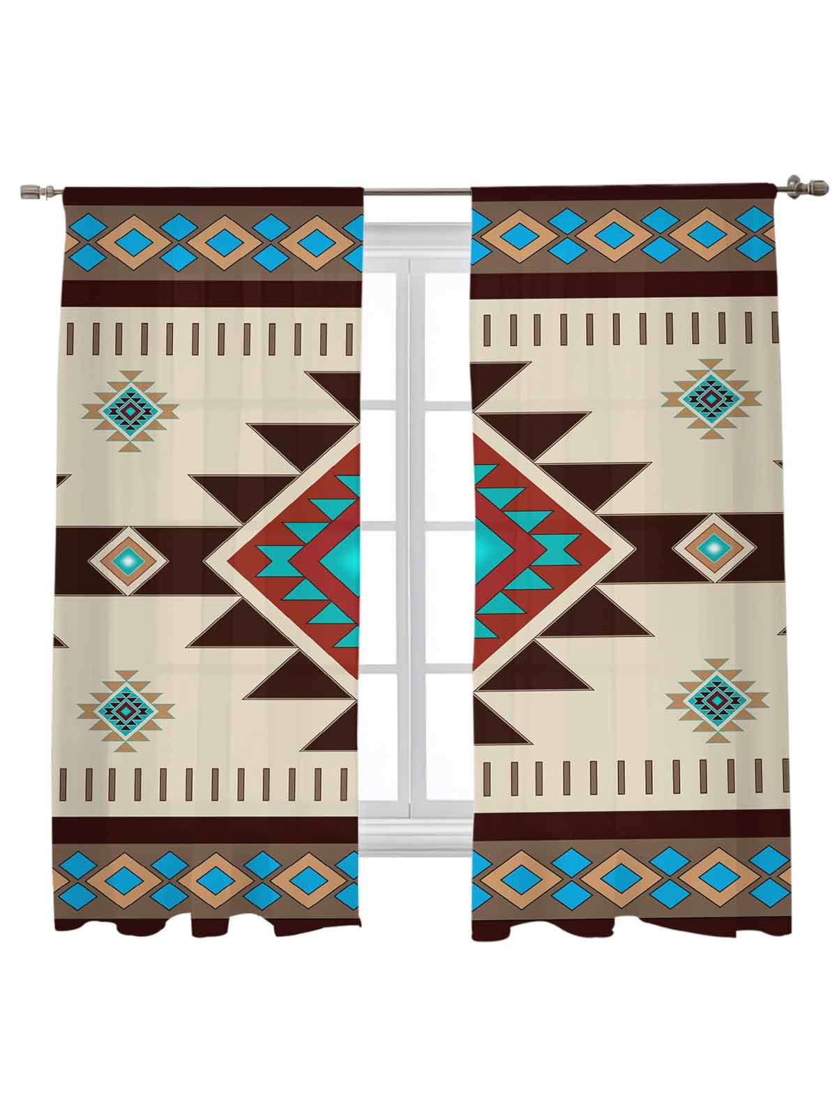 Bohemia Theme Sheer Curtains 2 Panels Set Brown Ethnic Textile Texture ...