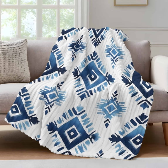Bohemia Throw Blanket for Couch Blue Argyle Pattern Ethnic Style Retro ...