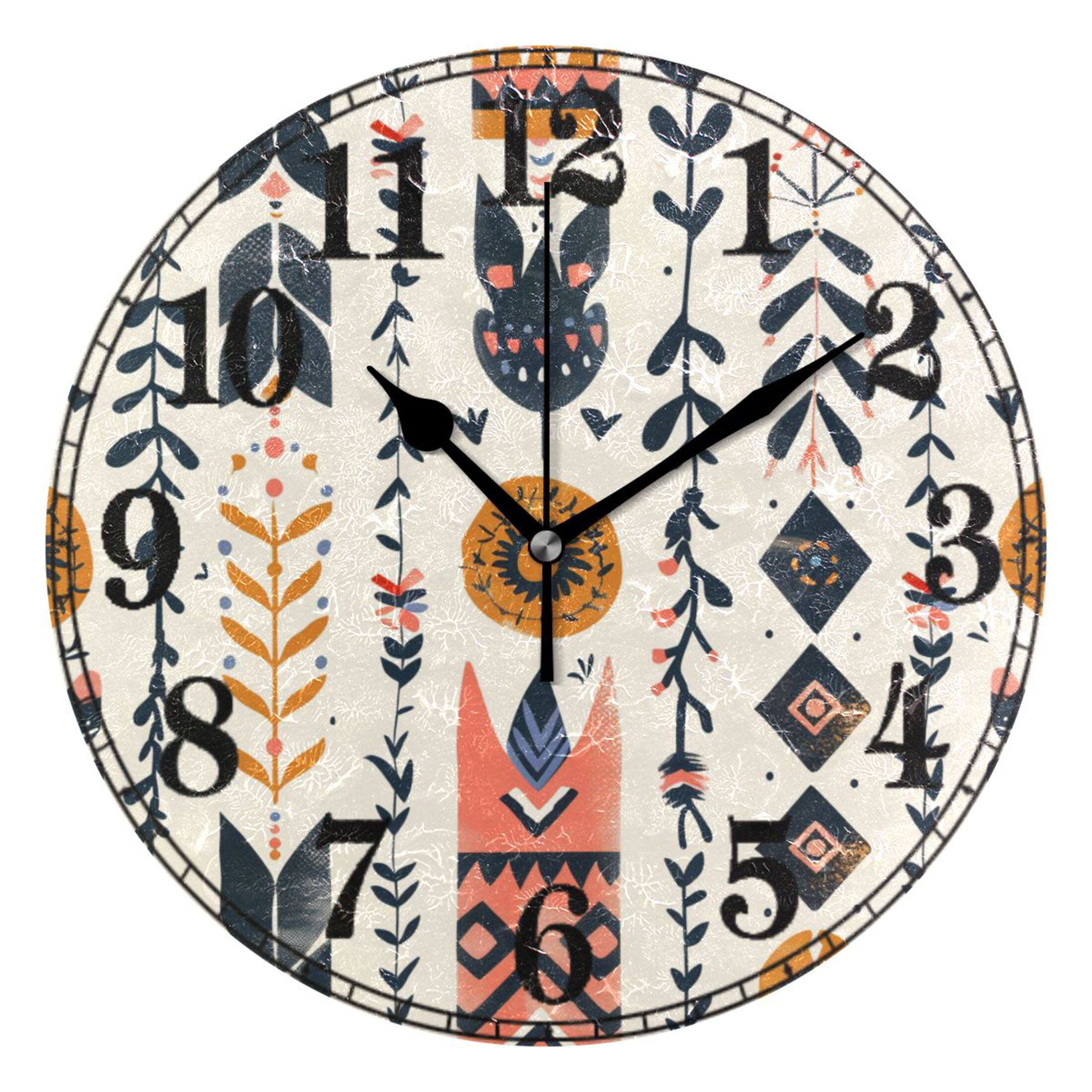 Bohemia Tribal Leaves Silent Wall Clock 10" Non-Ticking Battery Clock ...