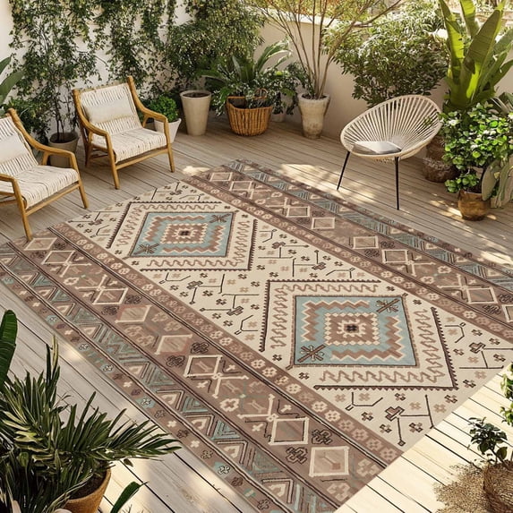 Bohemia Turkish Pattern Outdoor Rug, Brown Retro Ethnic Style Non-Slip ...