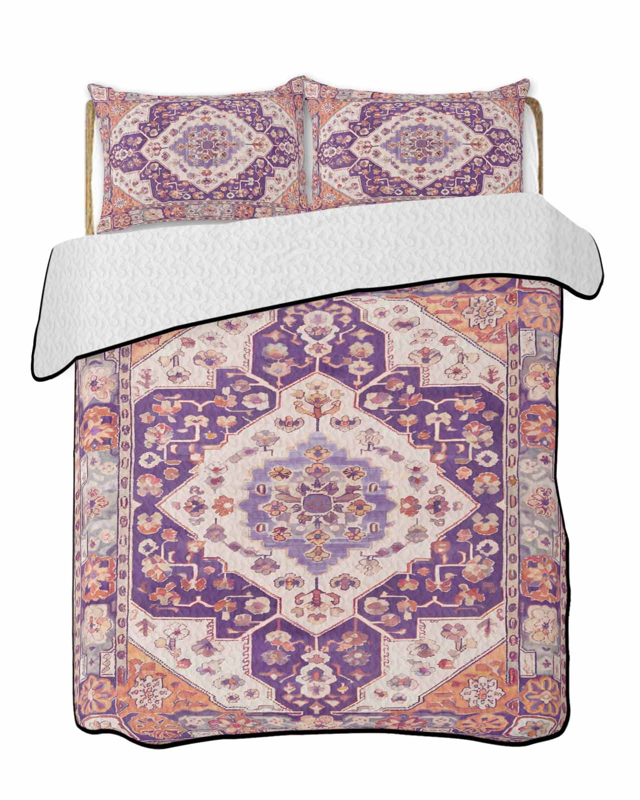 Bohemia Turkish Pattern Quilts Bedding Set Queen Size Purple Retro ...