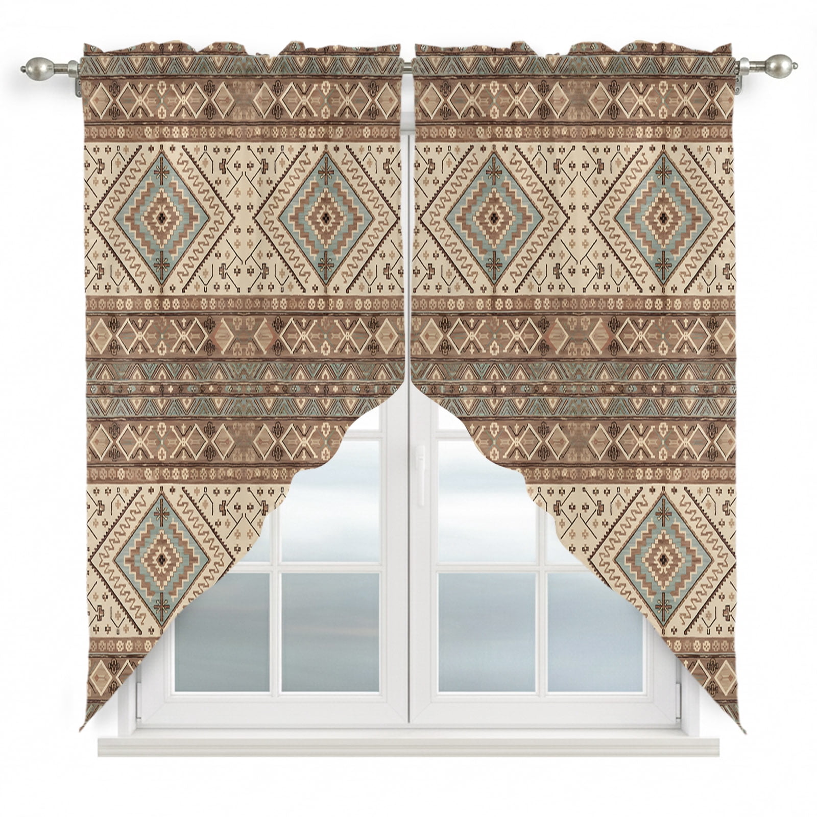Bohemia Turkish Pattern Swag Curtain Valance for Window 2 Panels Brown ...