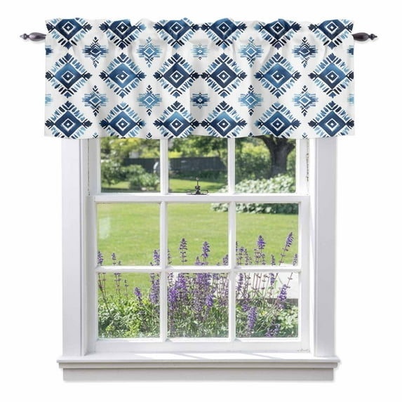 Bohemia Valances for Windows, Blue Argyle Pattern Ethnic Style Retro ...