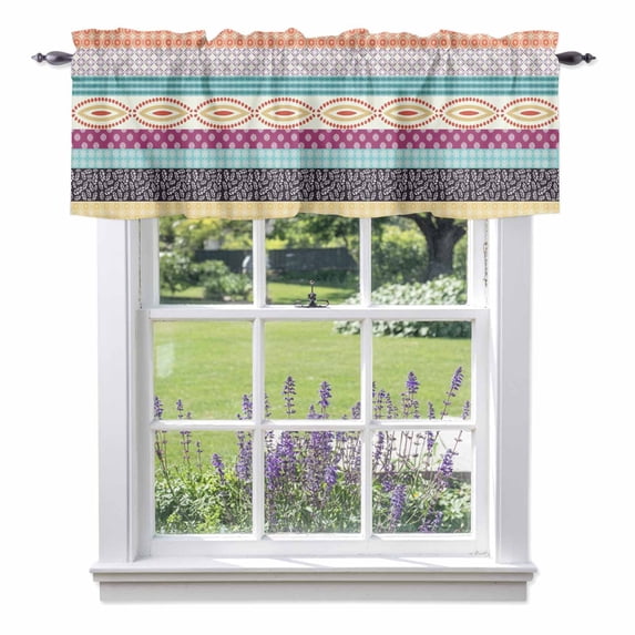 Bohemia Valances for Windows Ethnic Teal Orange Purple Geometric Floral ...