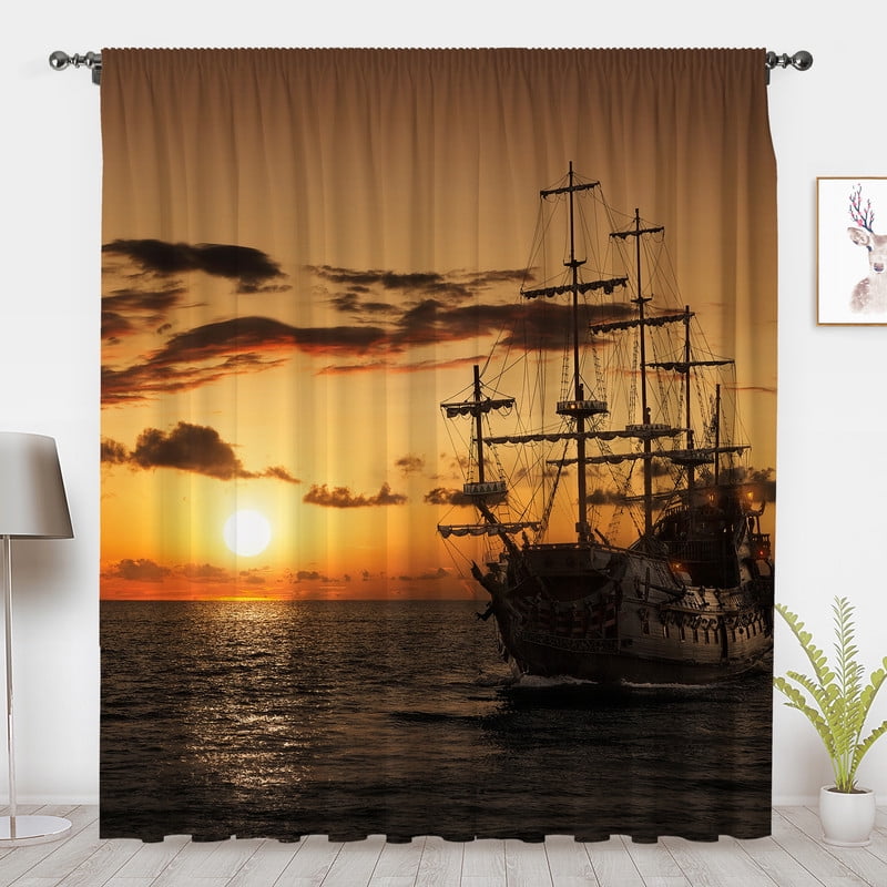 Bohemia Window Curtains 3D style sea sunset boat Modern Minimalistic ...