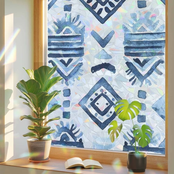 Bohemia Window Privacy Film, Blue Argyle Abstract Geometric Texture ...