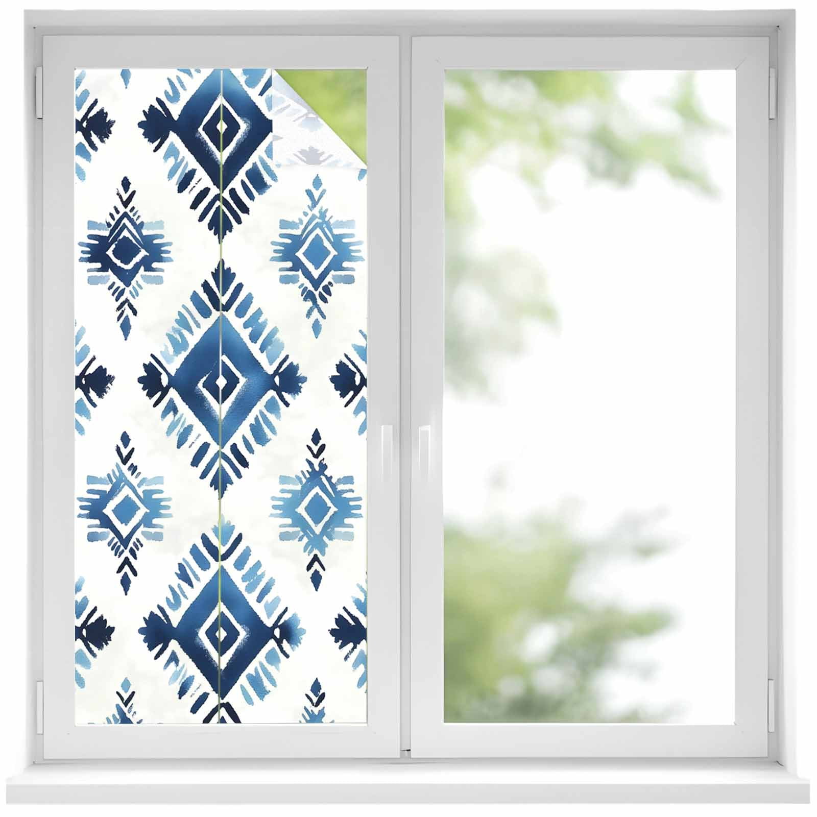Bohemia Window Privacy Film Blue Argyle Pattern Ethnic Style Retro ...