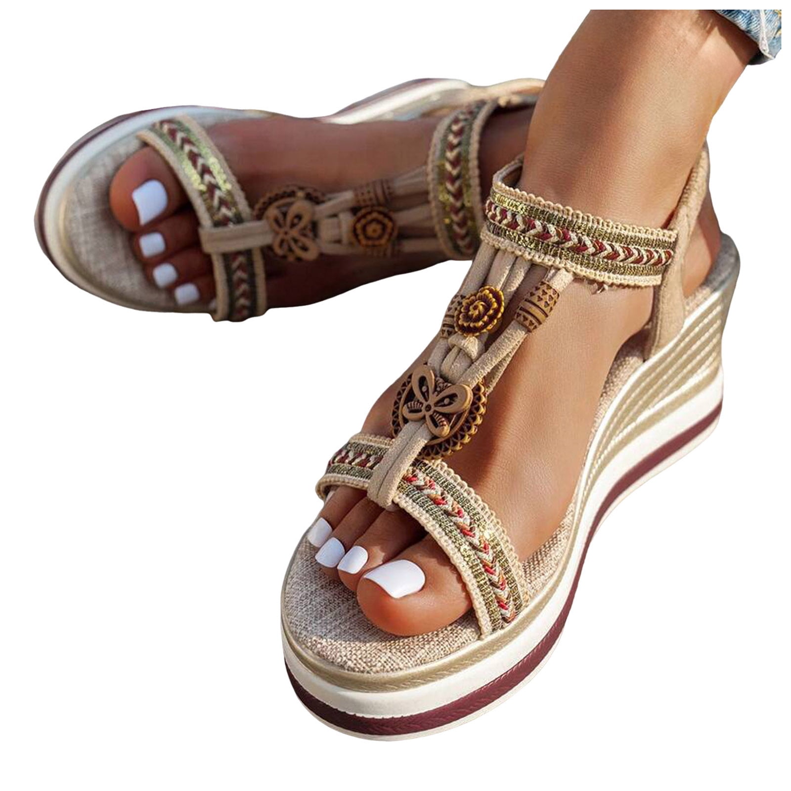 Bohemia Women's Wedge Sandals with Arch Support Summer Elastic Ankle ...