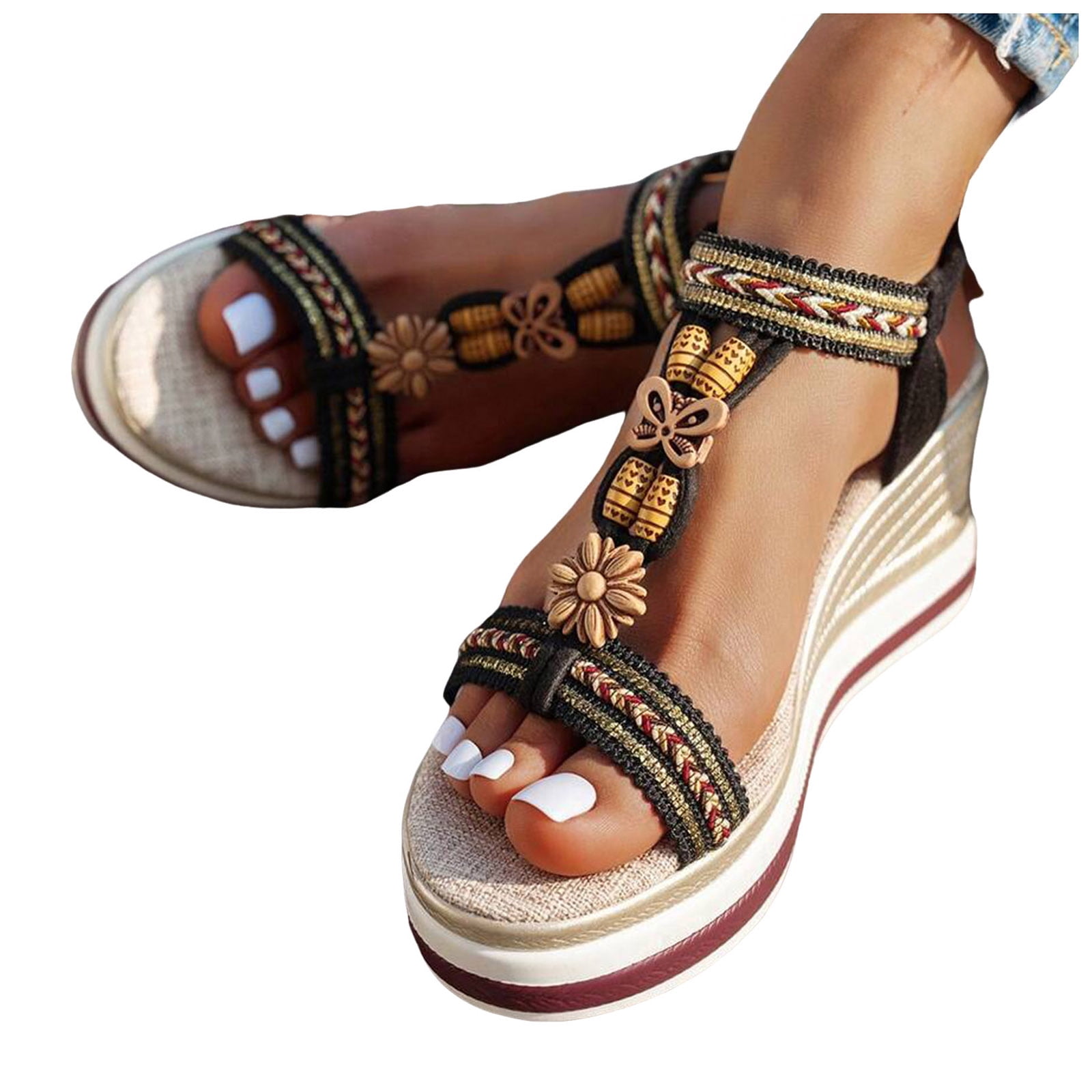Bohemia Women's Wedge Sandals with Arch Support Summer Elastic Ankle ...