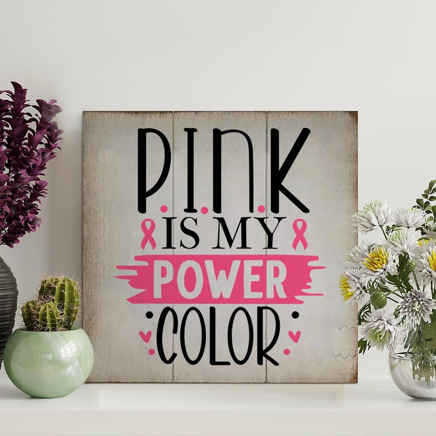 Bohemia Wooden Pallet Sign Cancer Quote Pink Is My Power Color Wood ...