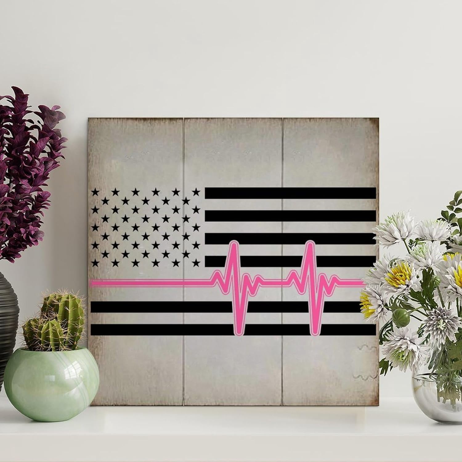 Bohemia Wooden Pallet Sign Pink Cancer Ribbon American Flag Heartbea ...