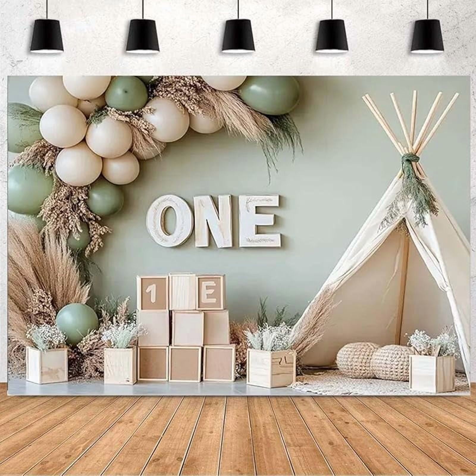 Bohemian 1st Birthday Party Tent Backdrop Pampas Grass Balloon Baby ...