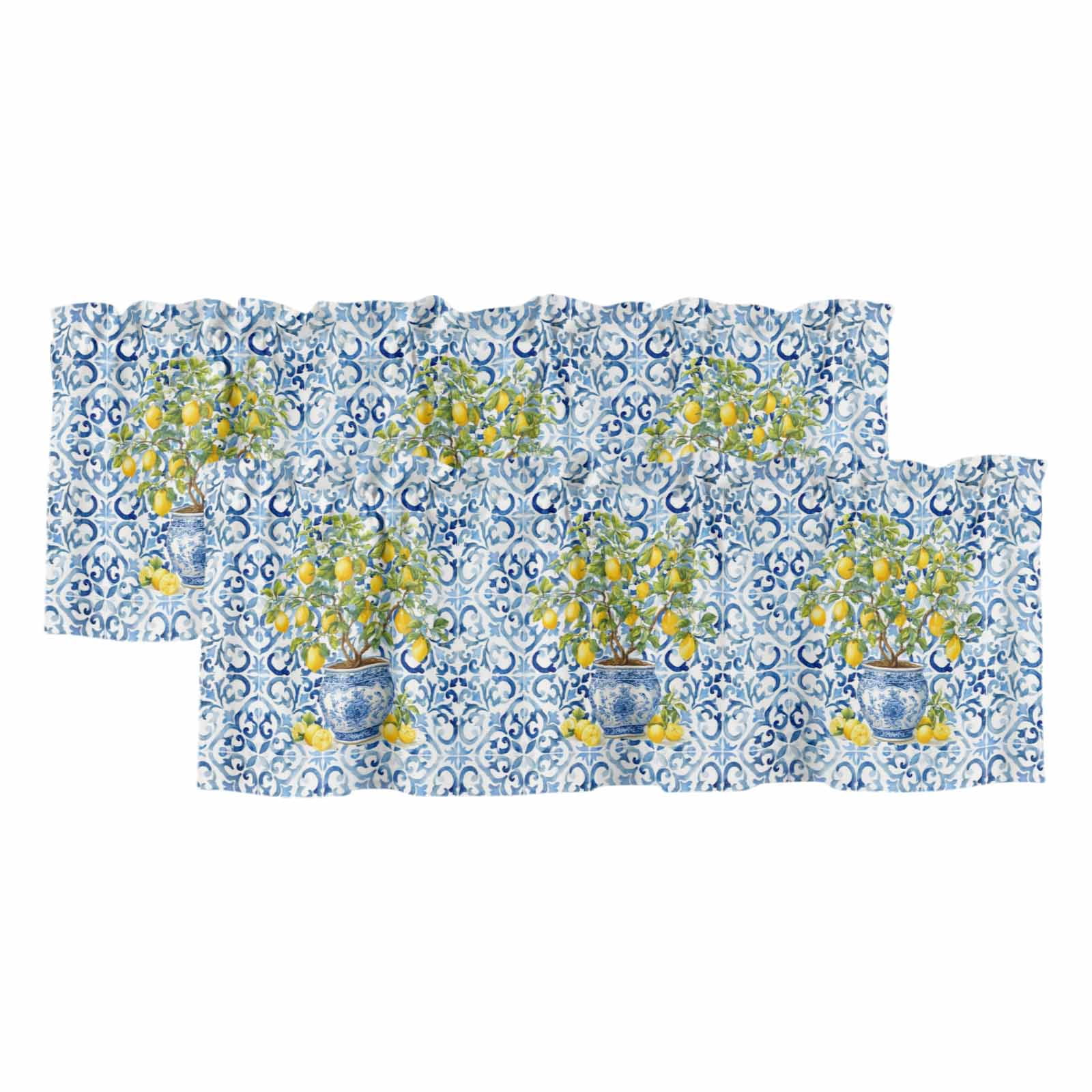Bohemian 2 Panels Kitchen Valance, Bohe Flowers Texture Summer Lemon ...