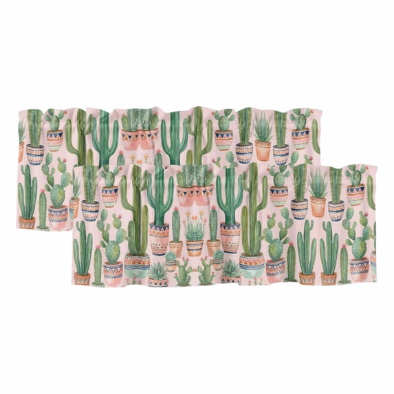 Bohemian 2 Panels Kitchen Valance, Green Cacti Pots Succulents Plants ...