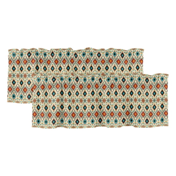 Bohemian 2 Panels Kitchen Valance, Retro Teal and Brown Argyle Aztec ...