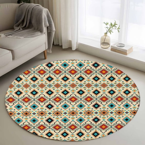 Bohemian 3FT Round Area Rugs Retro Teal and Brown Argyle Aztec ...