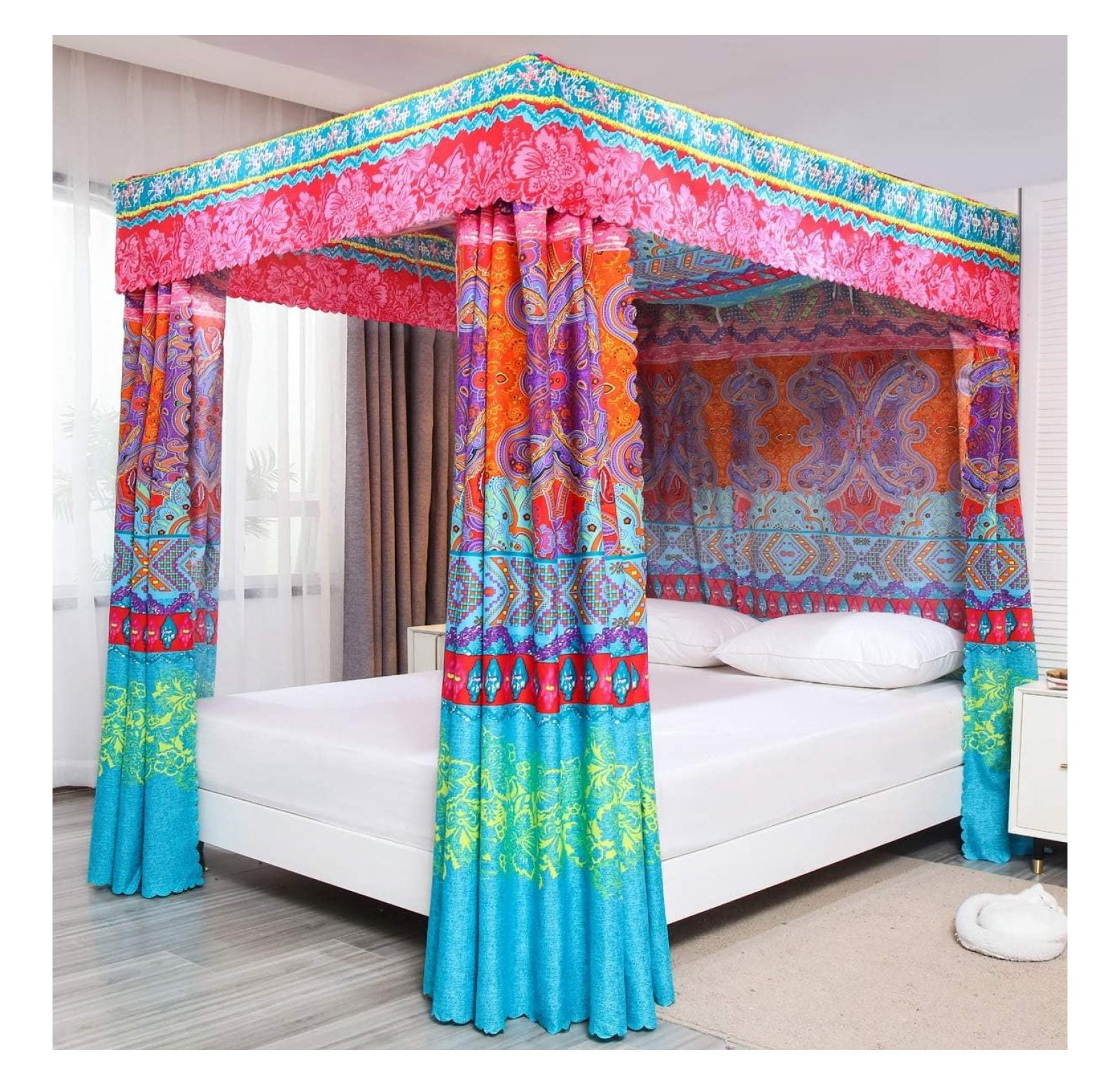 Bohemian 4 Corner Post Bed Curtain Canopy Bed Curtain Drapes for Adults ...