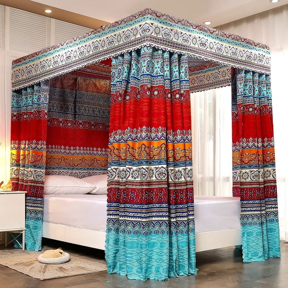 Bohemian 4 Corner Post Bed Curtain Canopy Bed Curtain Drapes for Adults ...