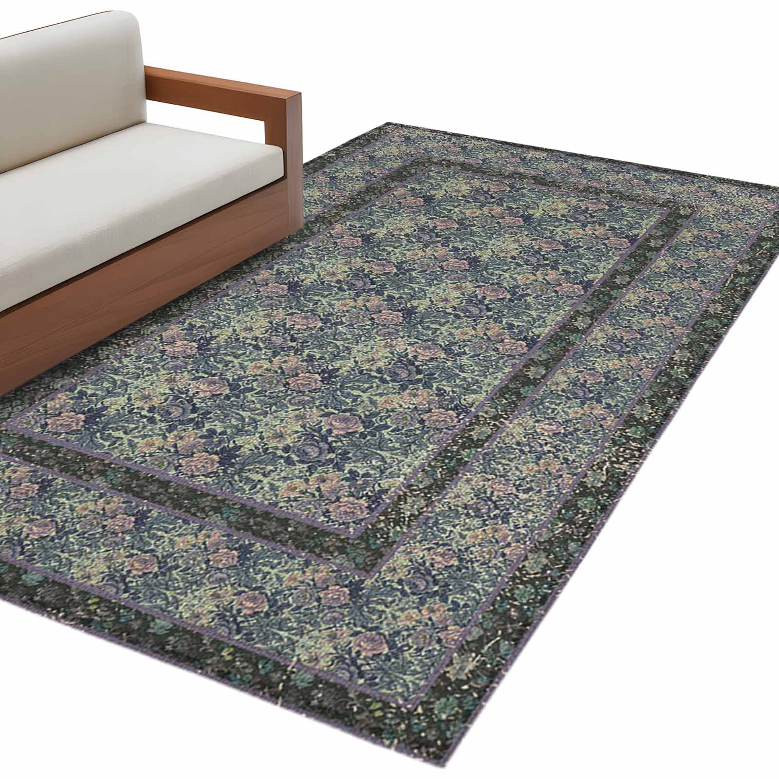 Bohemian 4'x6' Area Rugs Green Vintage Flowers Texture Traditional ...