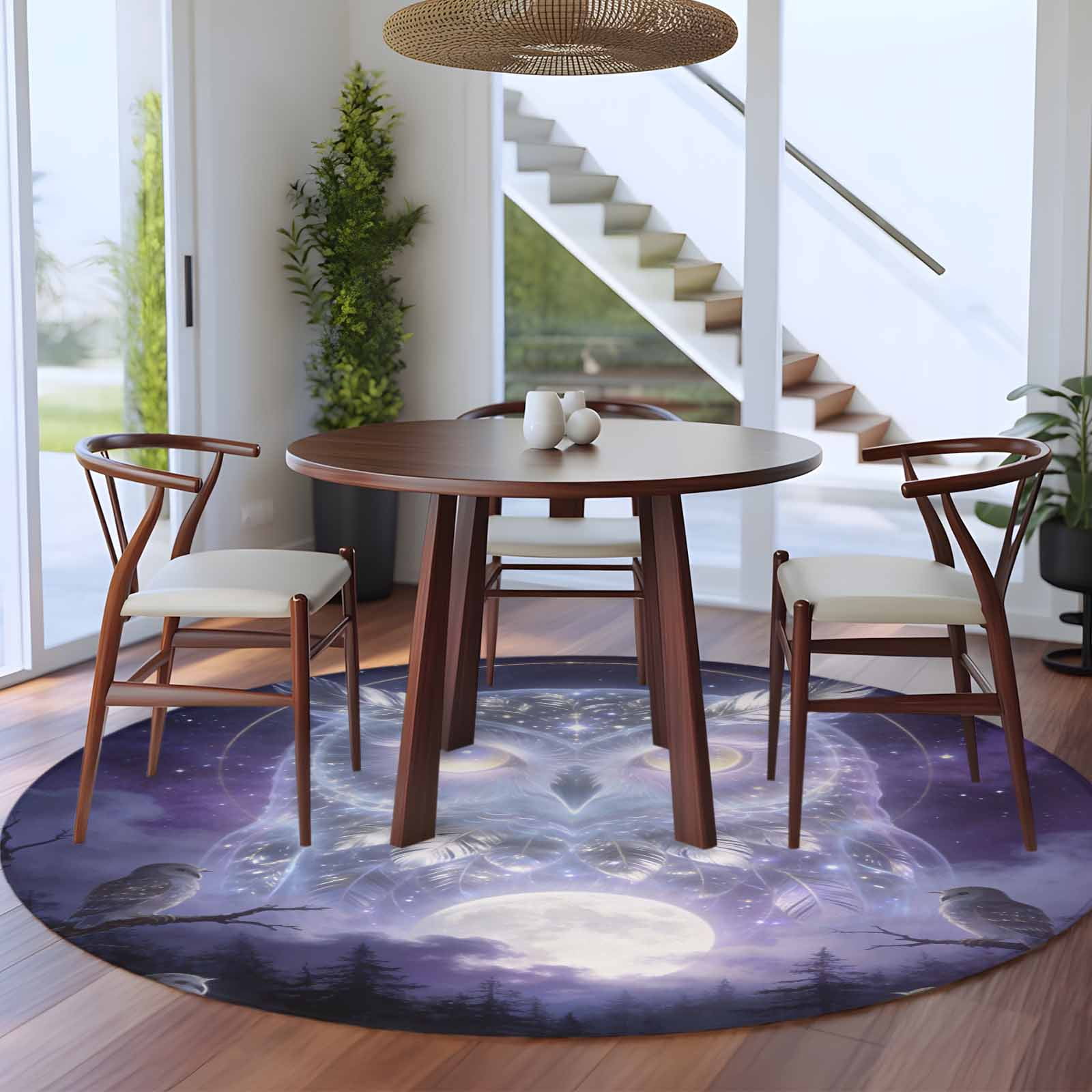 Bohemian 5ft Round Rug for Dining Table for 4 People Under Table ...