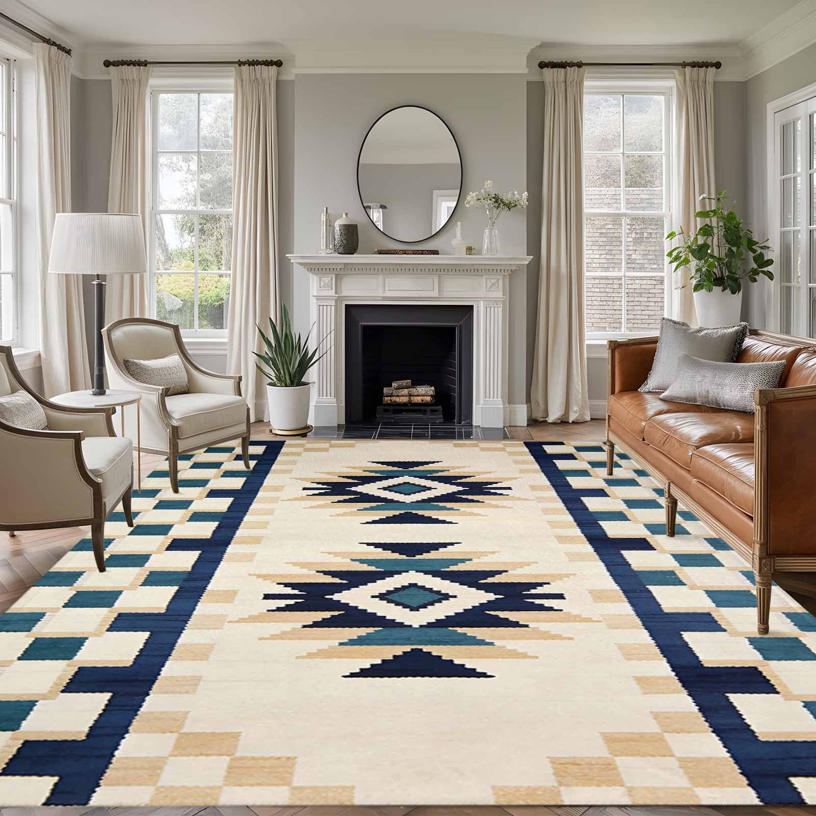 Bohemian 5x7 Area Rugs for Living Room, Retro Rhombus Tribal Style Boho ...