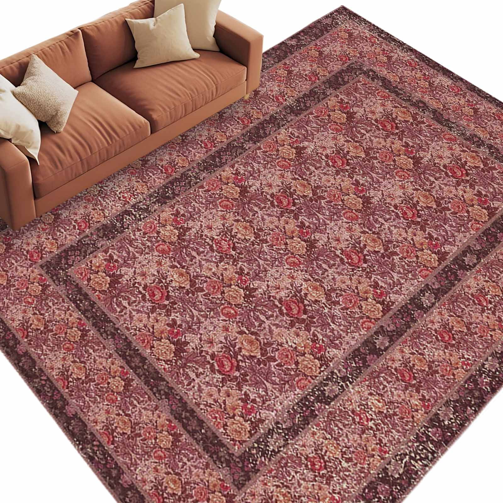 Bohemian 6'x9' Large Area Rugs Dark Red Vintage Flowers Texture ...